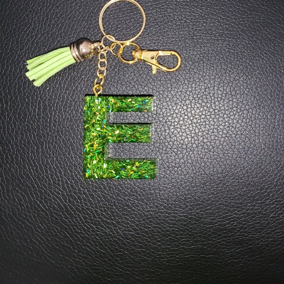 Handmade | Other | Holographic Green Glitter Letter E Keychain | Poshmark